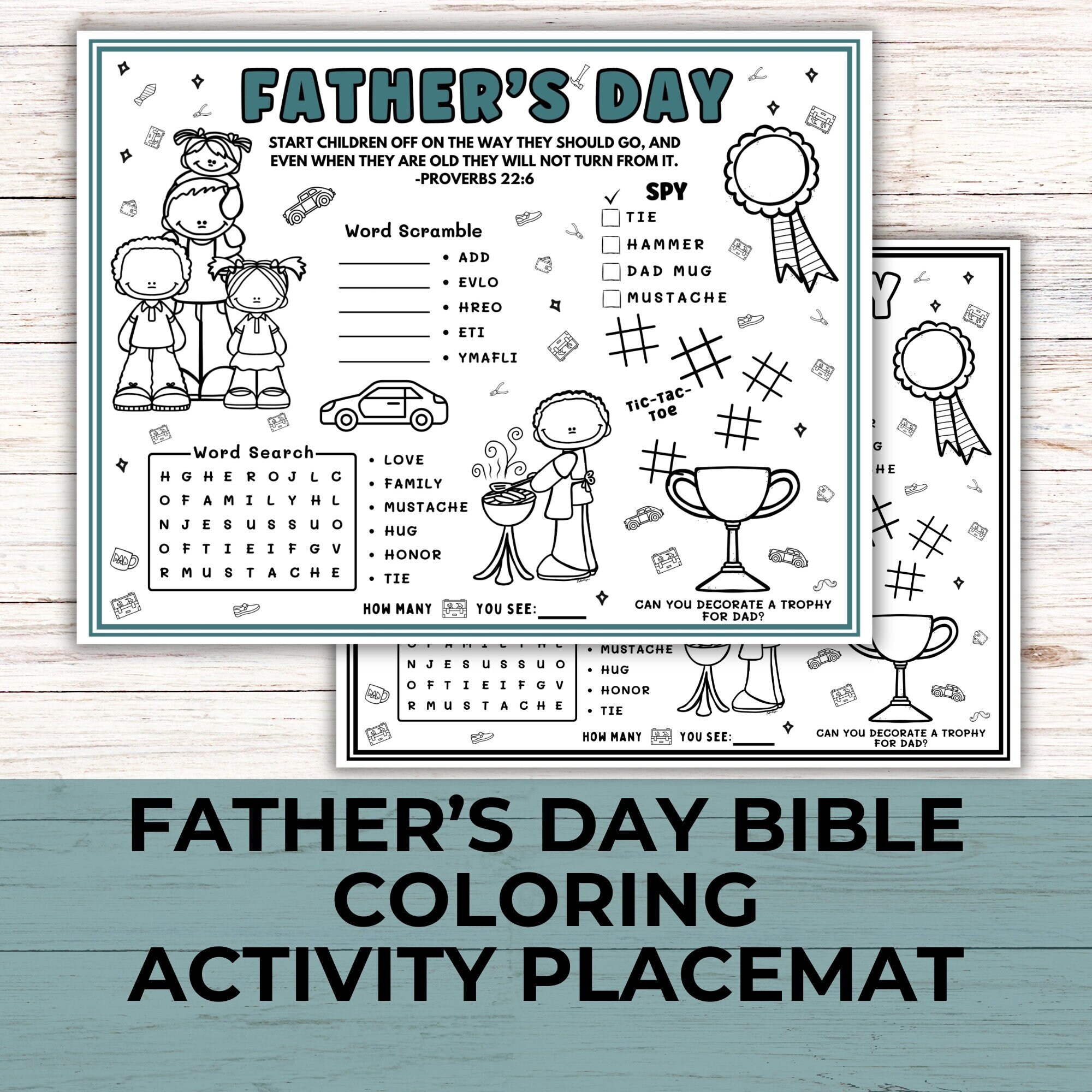 Fathers Day Bible Activity Coloring Placemat, Fathers Day Church Games ...
