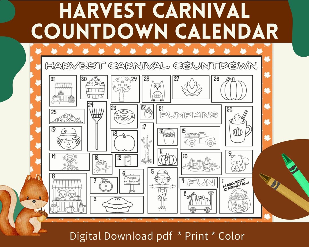 Harvest Carnival Countdown Calendar, Printable Countdown Calendar ...
