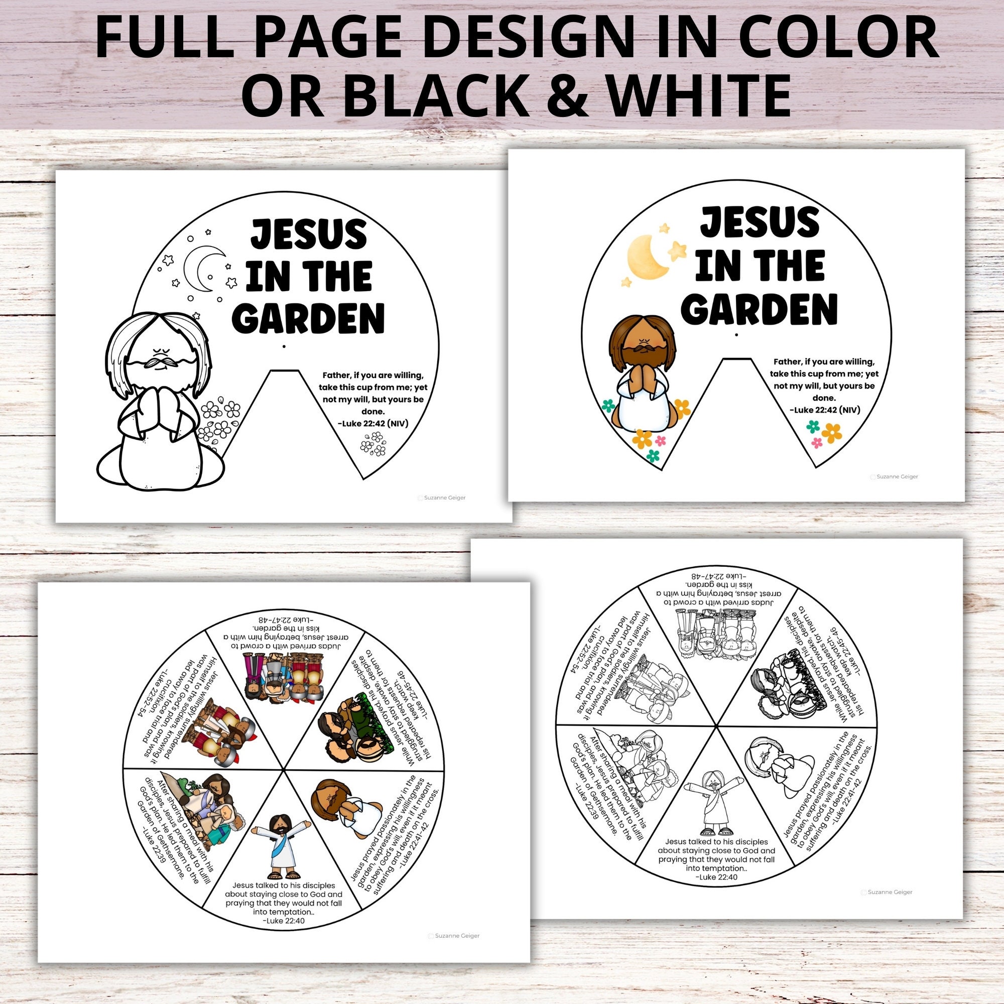 Jesus in the Garden of Gethsemane Bible Coloring Wheel Lesson for Kids ...