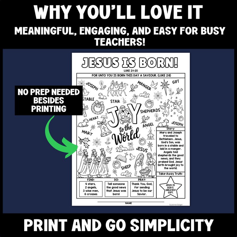 Jesus is Born Nativity Story Coloring Craft Lesson Printable, Kids ...