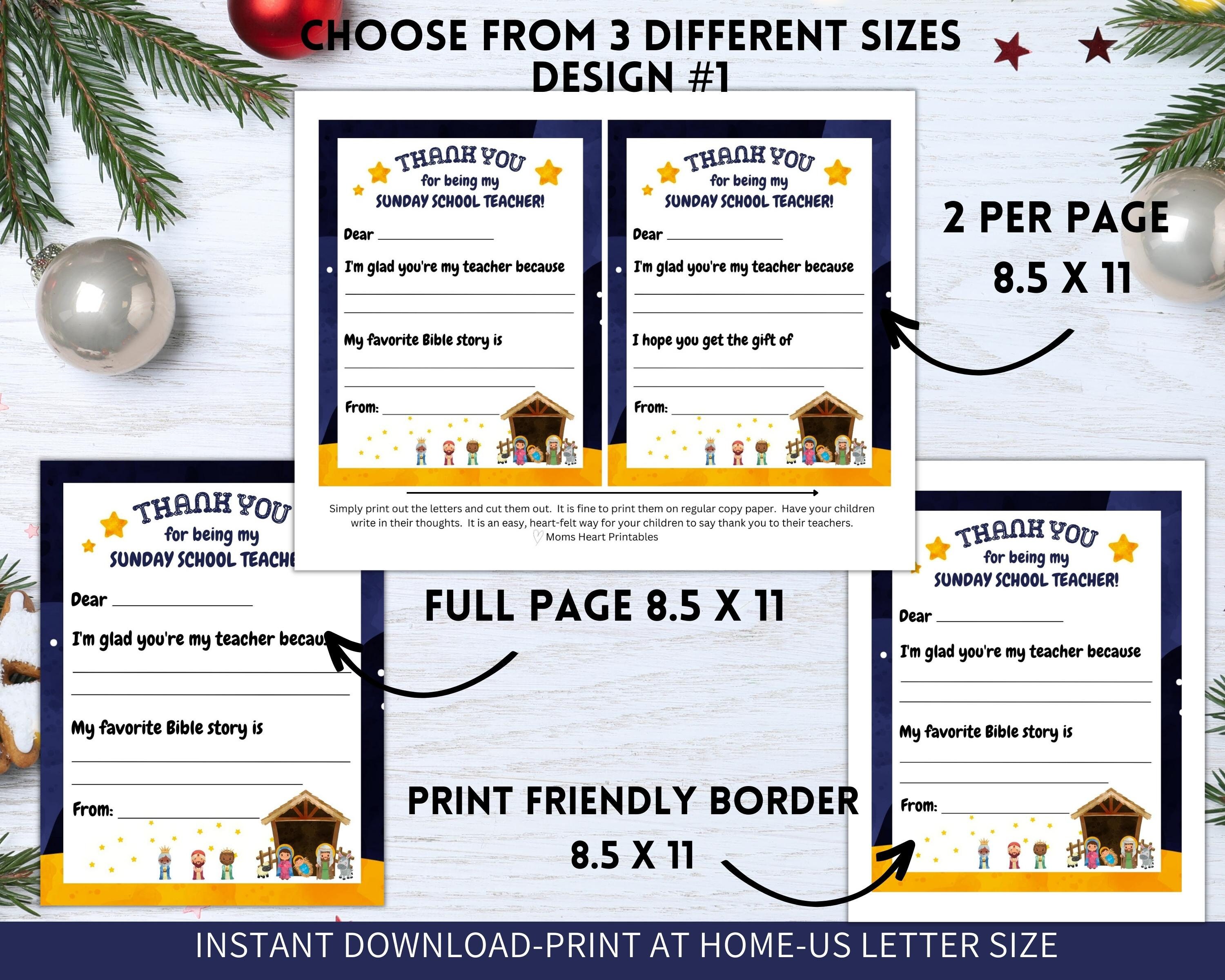 Sunday School Teacher Thank You, Christmas Appreciation Letter ...