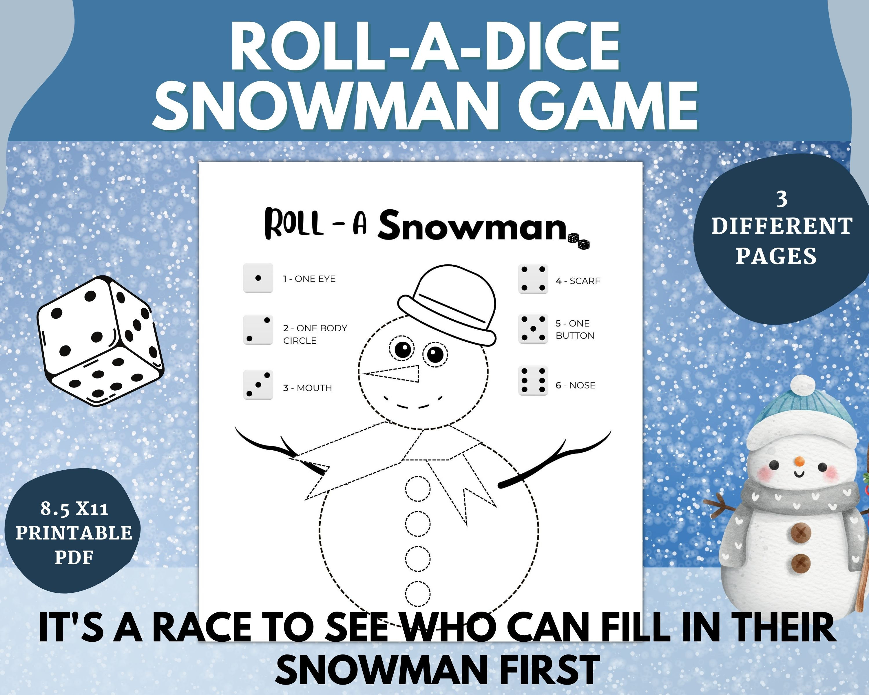 Roll a Snowman Dice Game, Perfect Game for Family Game Night or Holiday ...