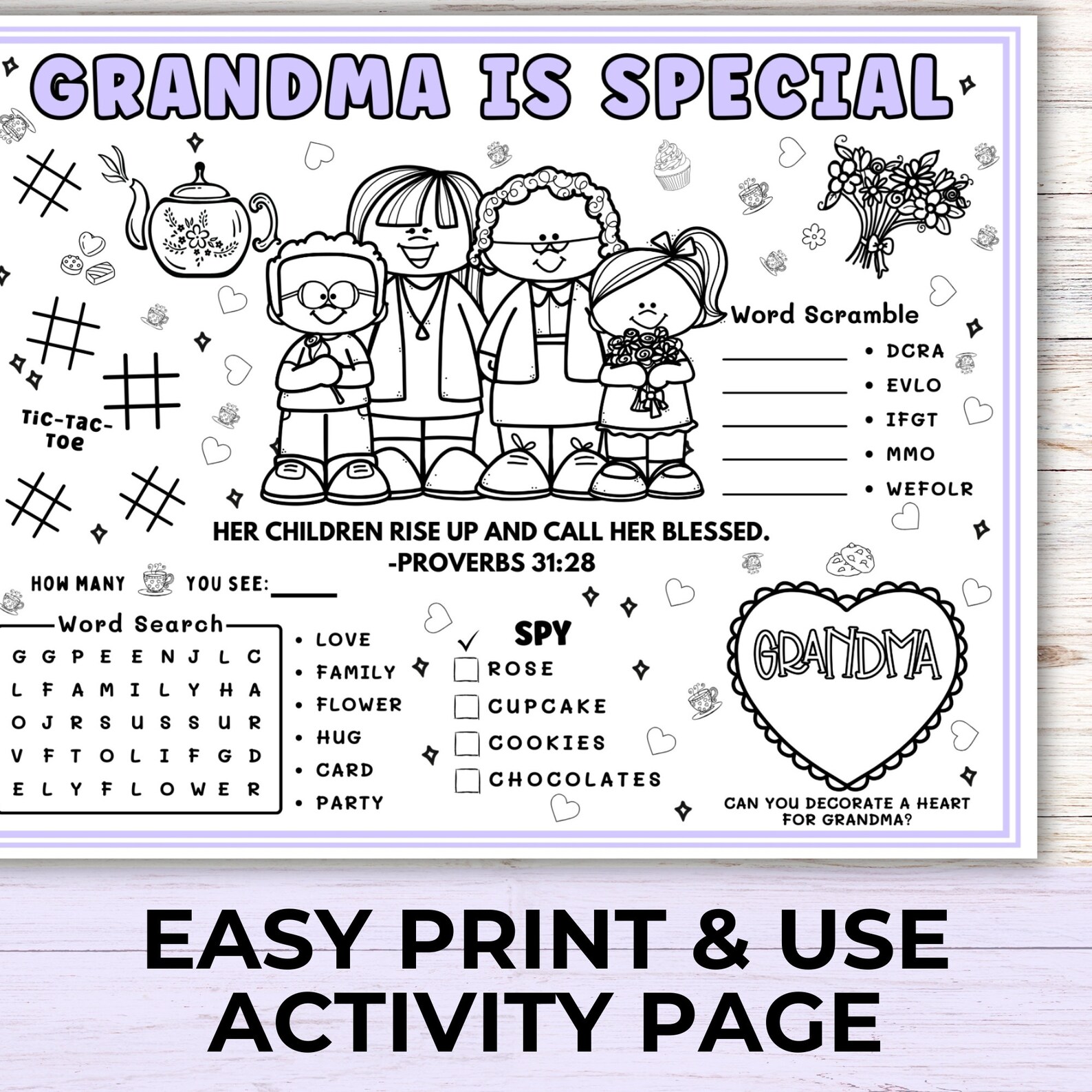 Mothers Day Bible Activity Coloring Placemat, Mothers Day Church Games ...