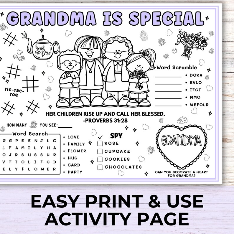 Mothers Day Bible Activity Coloring Placemat, Mothers Day Church Games ...