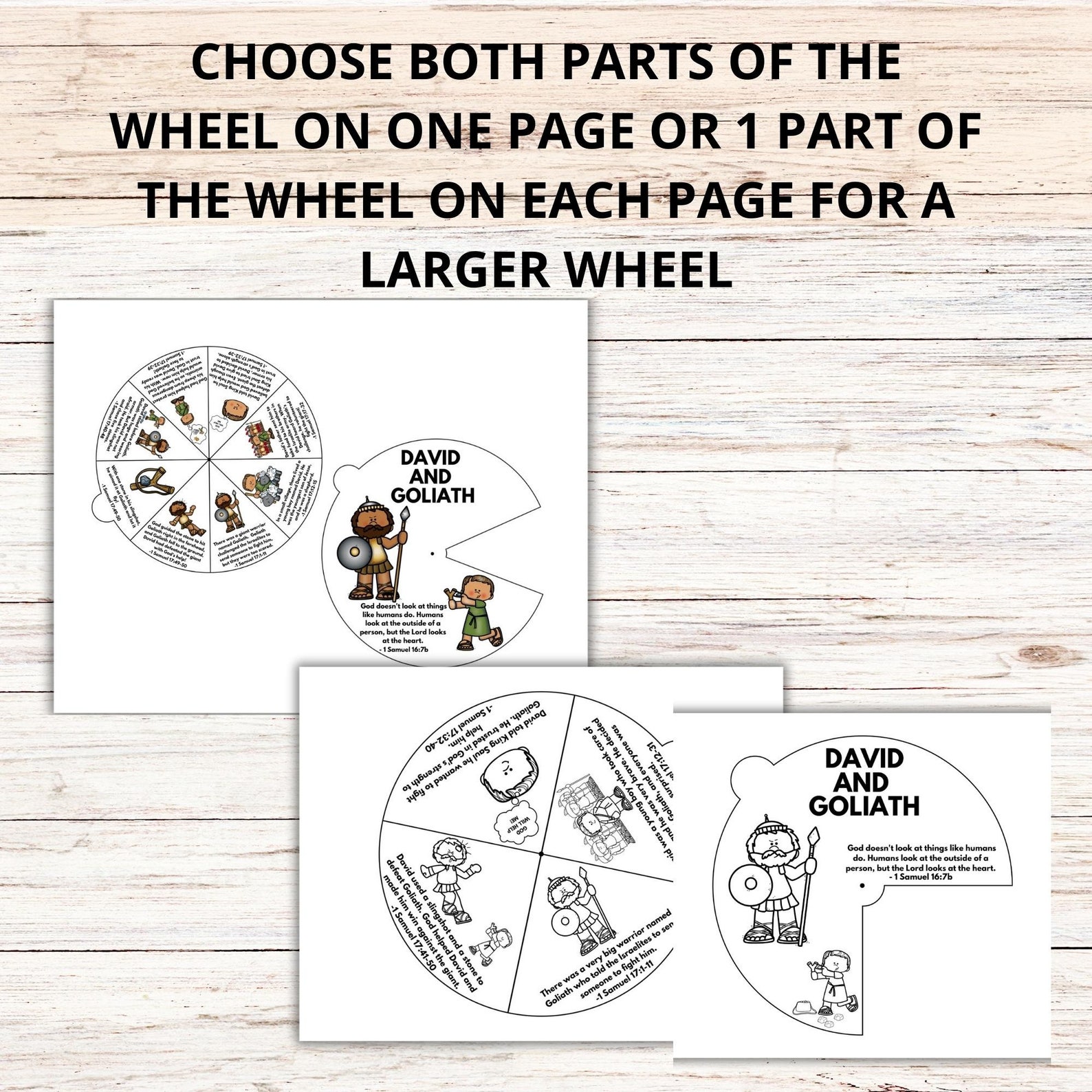 David and Goliath Bible Spinner Wheel Sunday School Craft Printable ...