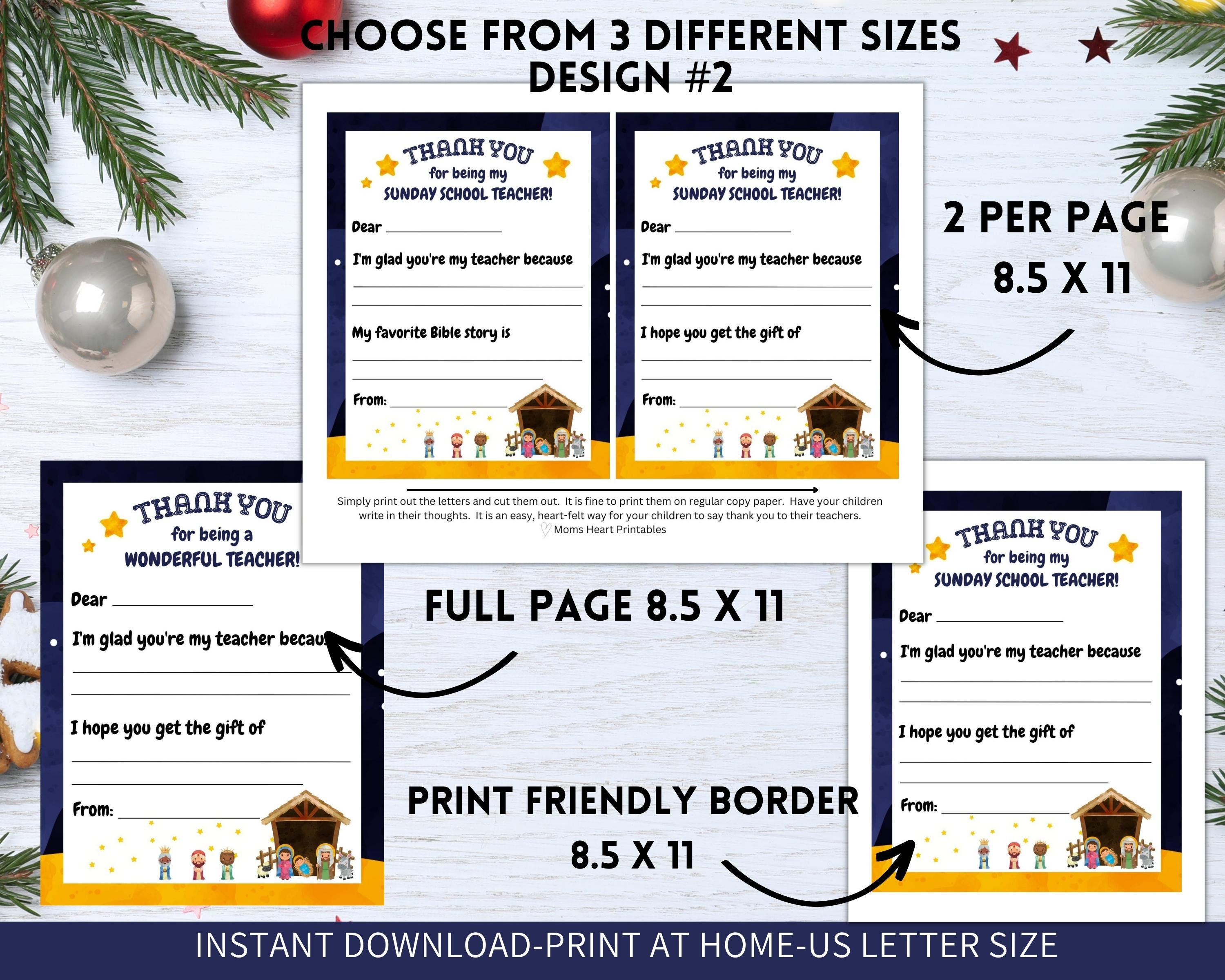 Sunday School Teacher Thank You, Christmas Appreciation Letter ...