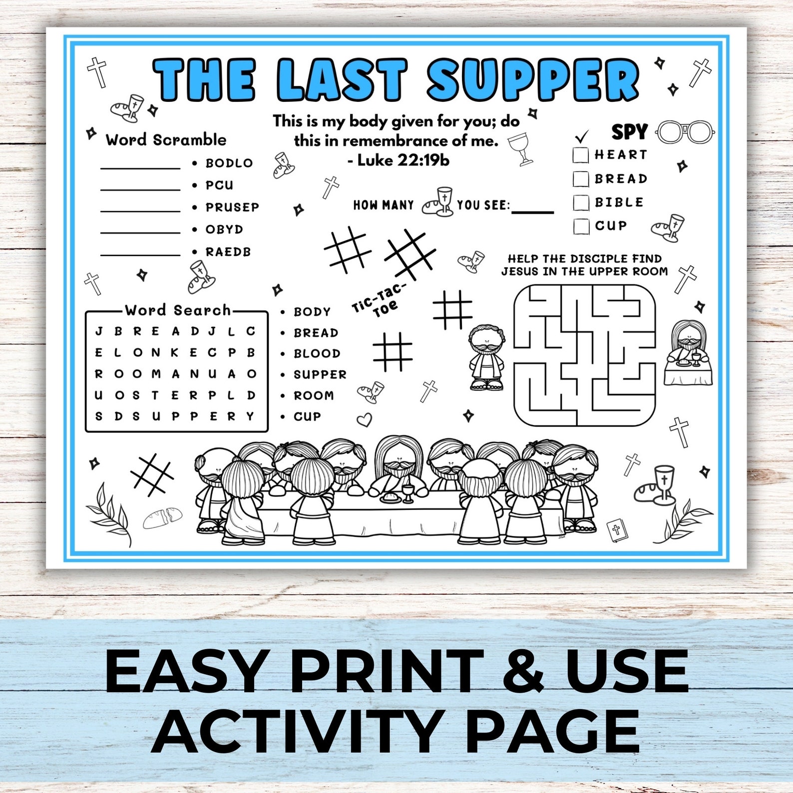 Last Supper Bible Activity Coloring Placemat, Christian Easter Sunday ...