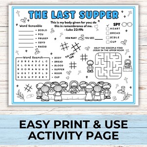 Last Supper Bible Activity Coloring Placemat, Christian Easter Sunday ...