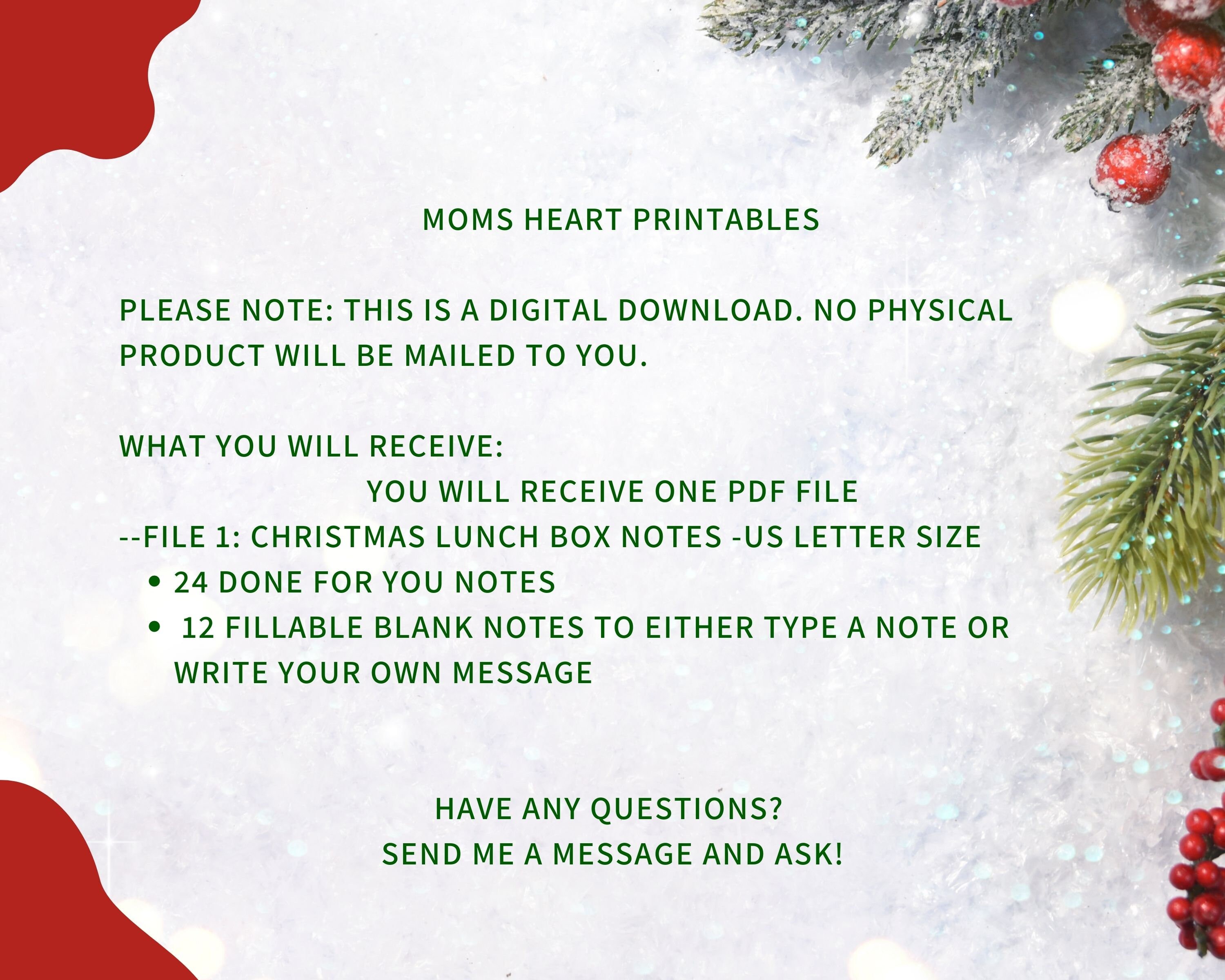 Christmas Lunch Box Notes for Kids, Printable Holiday Positive ...