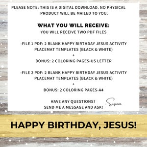 Happy Birthday Jesus Bible Activity Coloring Placemat, Christmas Sunday ...