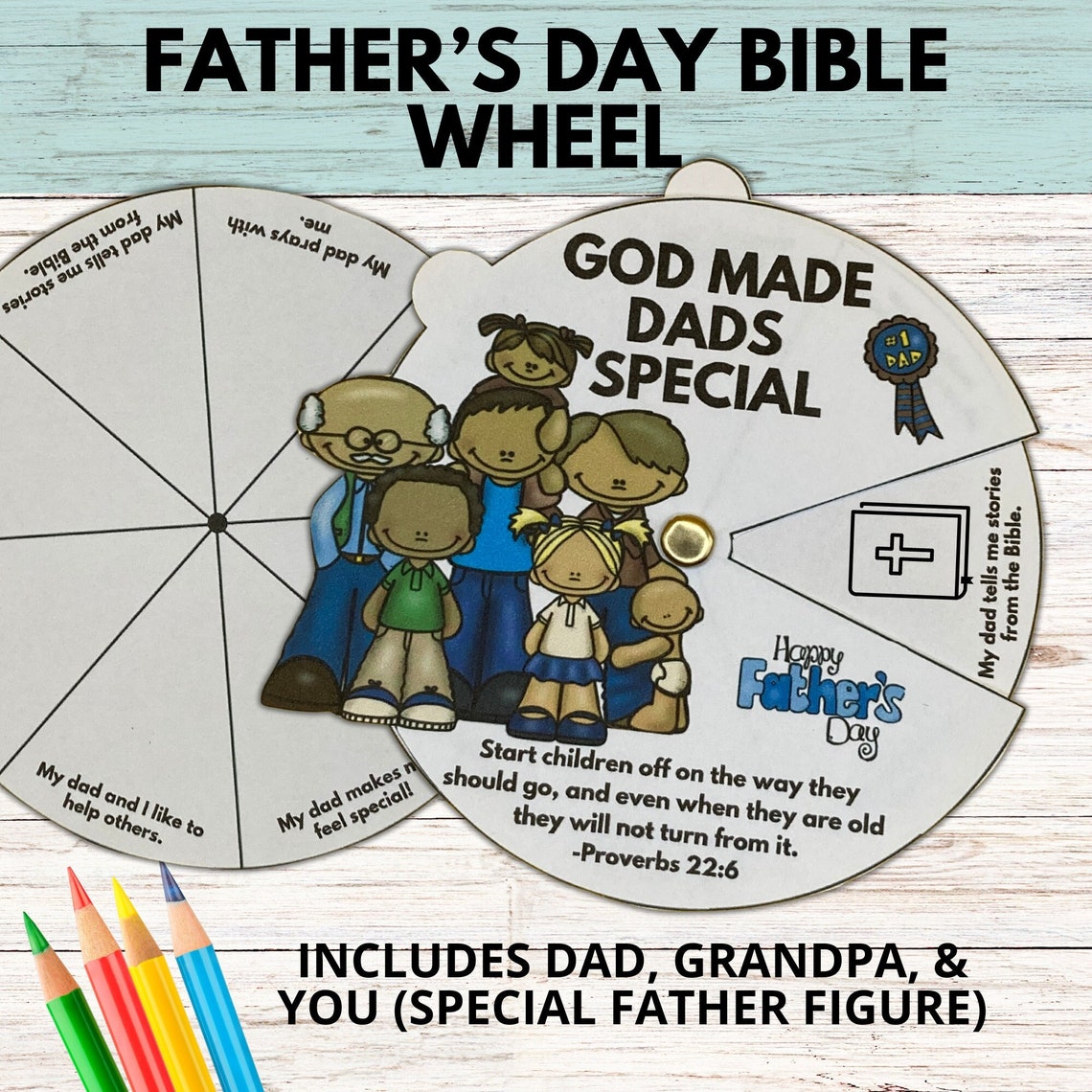 Fathers Day Church Craft for Dad: God Made Dads Special Bible Wheel ...