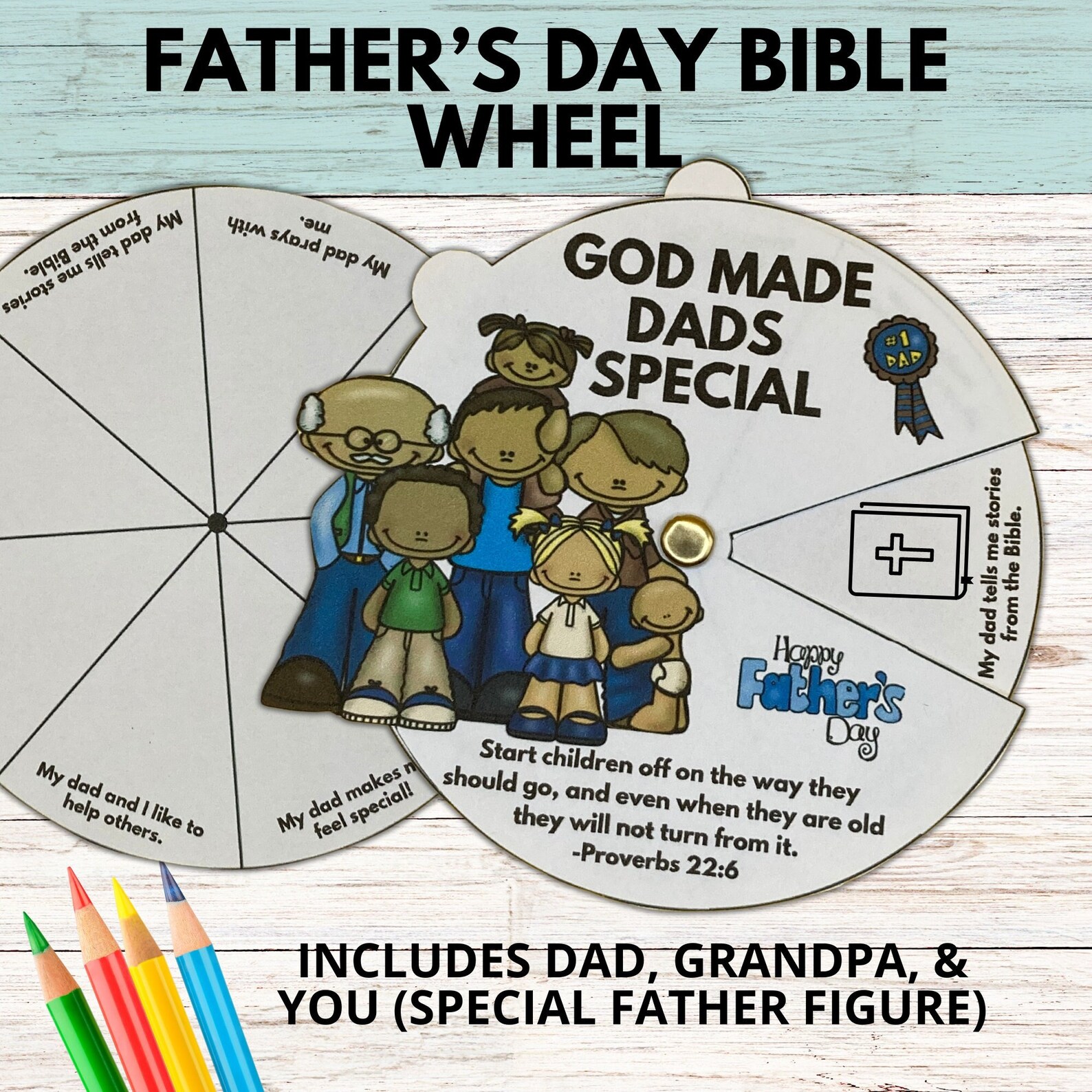 Fathers Day Church Craft for Dad: God Made Dads Special Bible Wheel ...