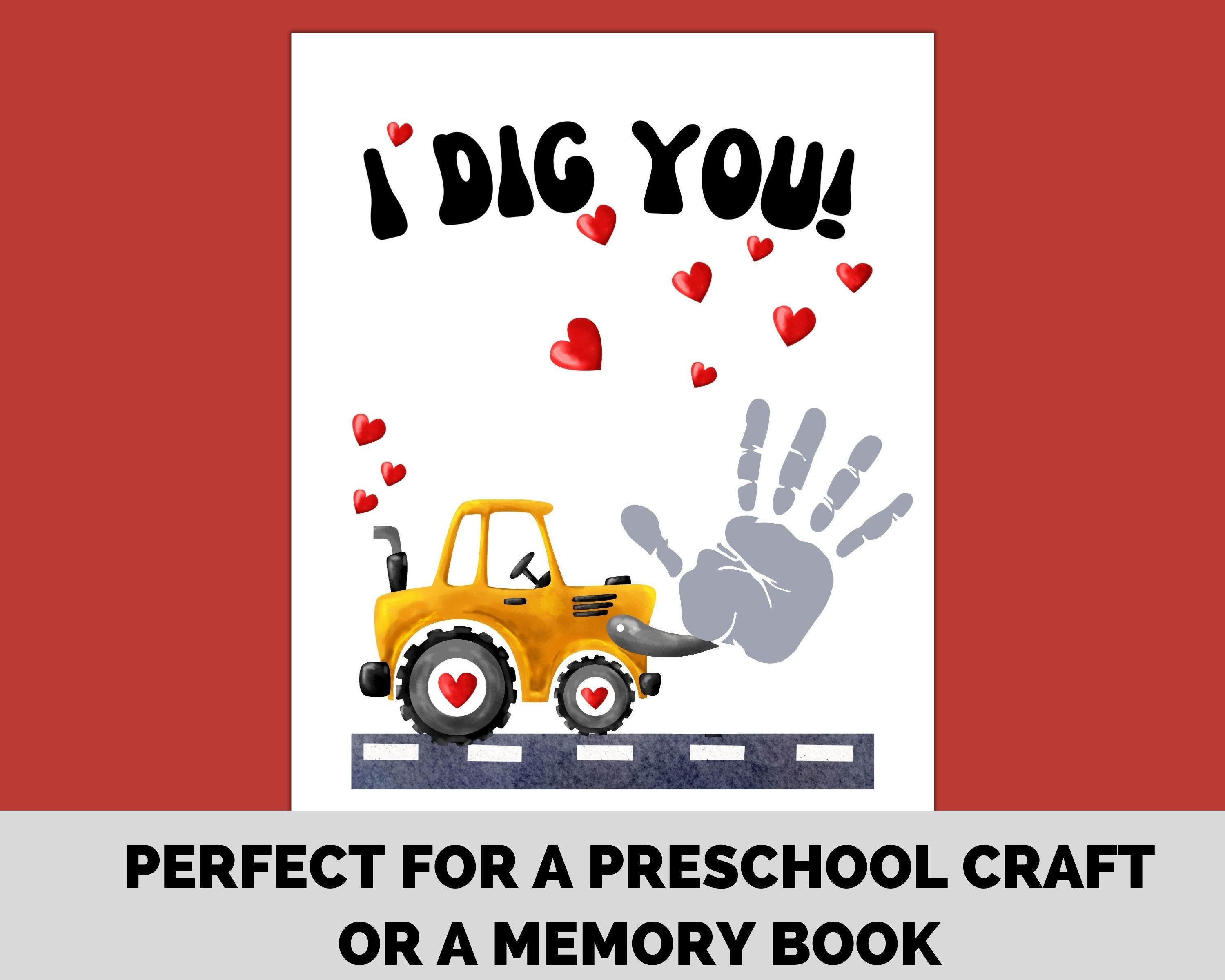 Valentine's Day Construction Handprint Craft, Bulldozer Handprint Art ...