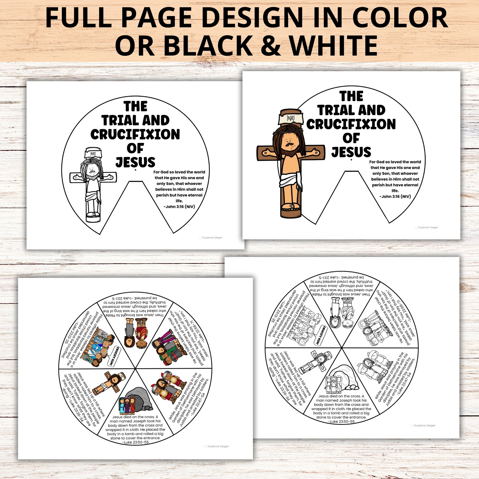 Jesus's Trial and Crucifixion Holy Week Bible Coloring Wheel Craft for ...