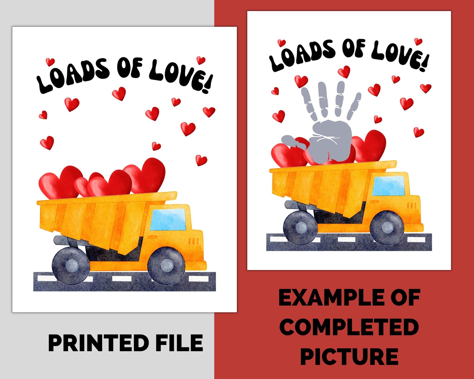 Valentine's Day Construction Handprint Craft, Bulldozer Handprint Art ...