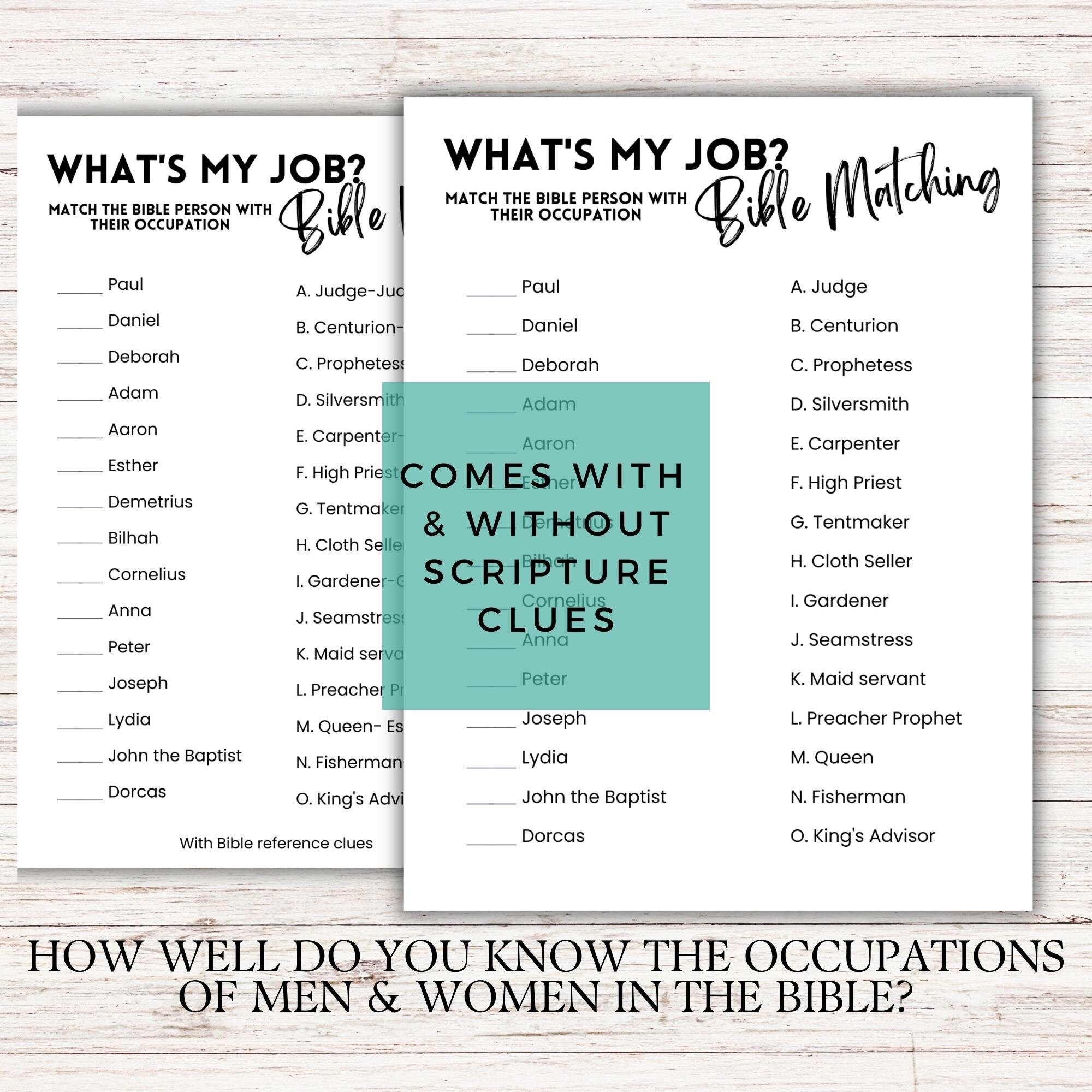 Jobs in the Bible Printable Matching Game for Church and Families ...