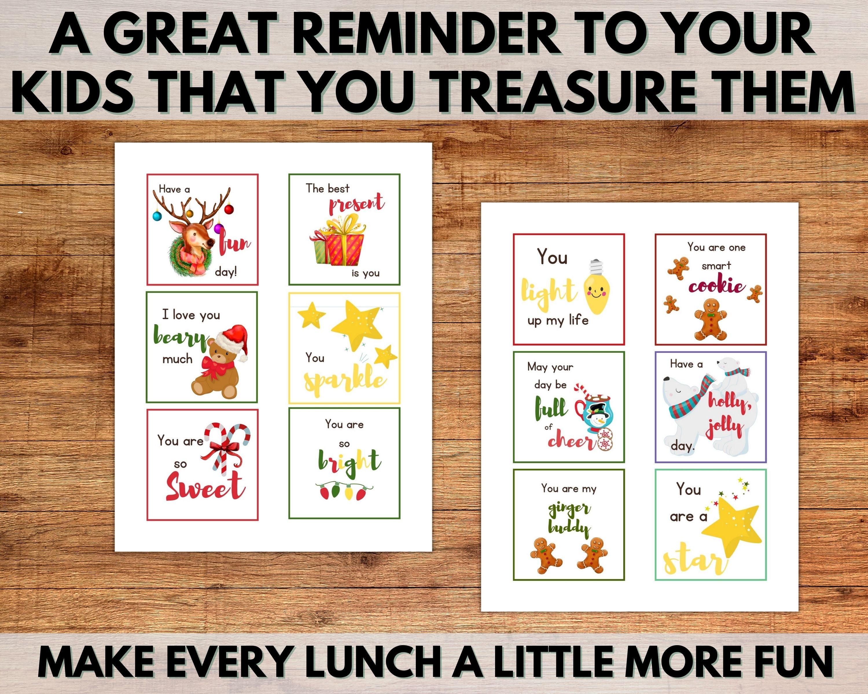 Christmas Lunch Box Notes for Kids, Printable Holiday Positive ...