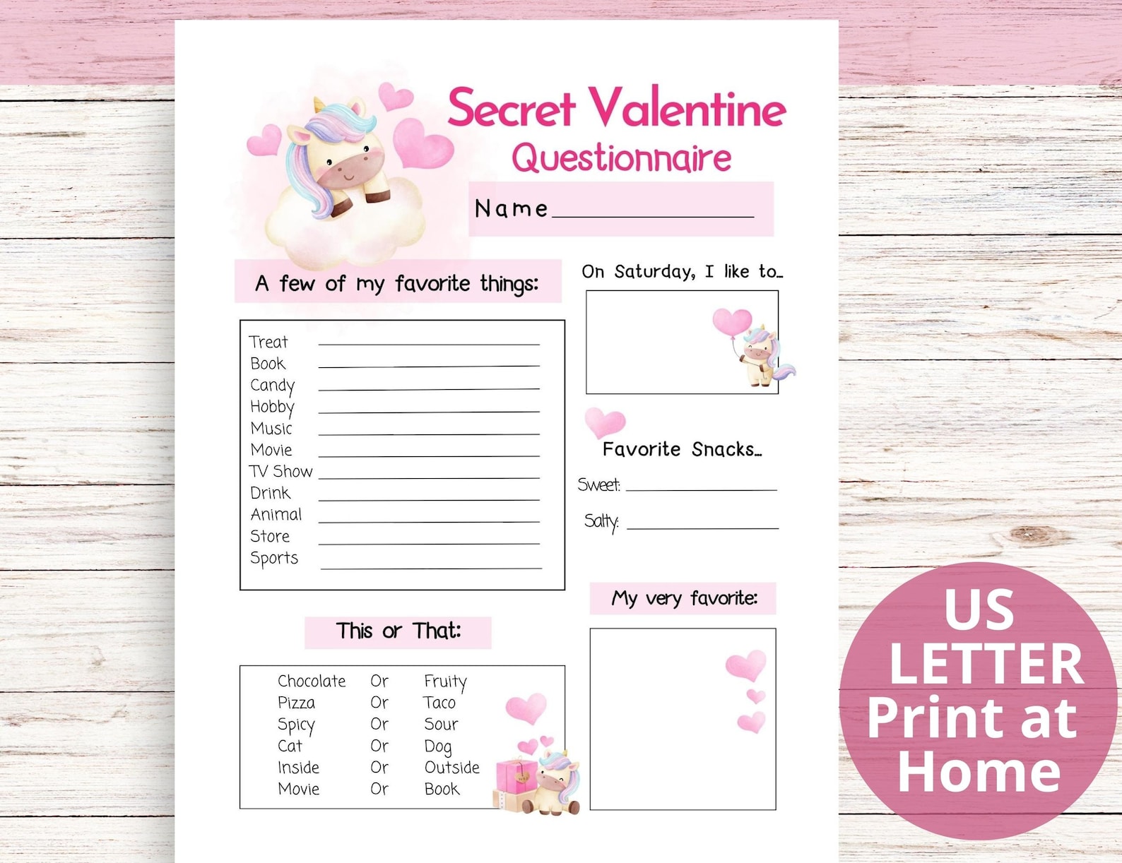 Secret Valentine Questionnaire, Valentine's Day Secret Valentine ...