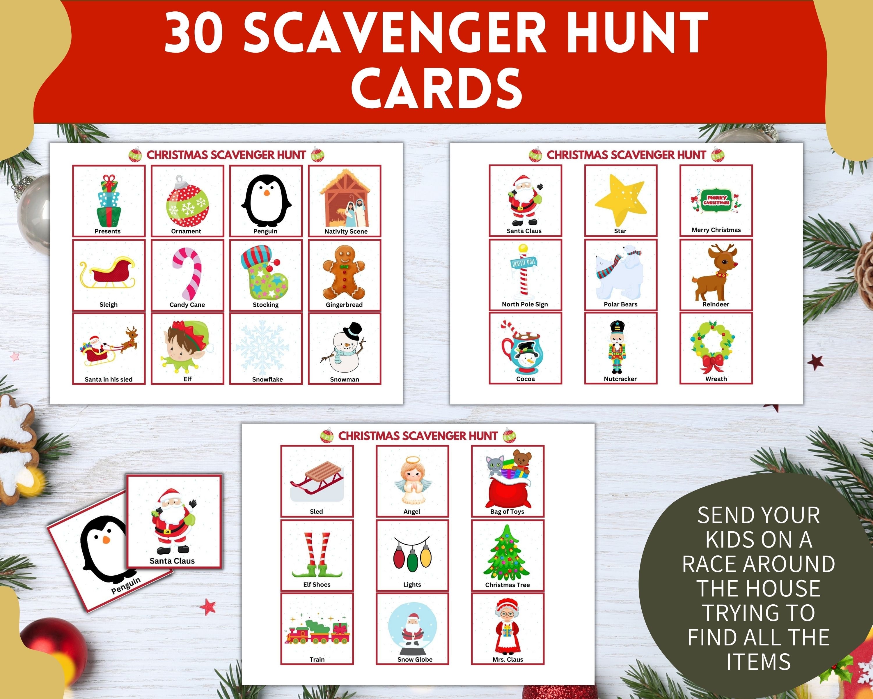 Christmas Indoor Scavenger Hunt for Kids, Printable Christmas Treasure ...