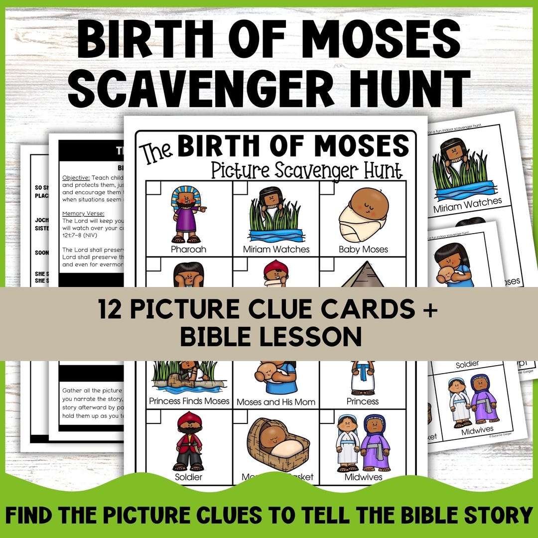Birth of Moses Bible Lesson Scavenger Hunt Activity Prek, Sunday School ...