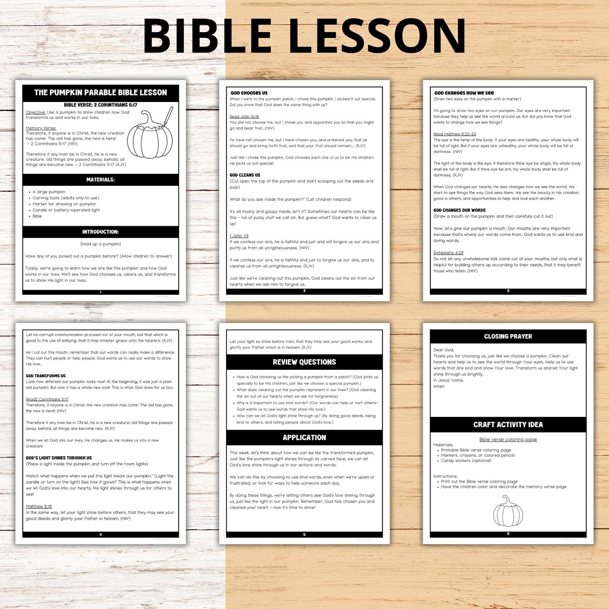 Christian Halloween Pumpkin Parable Bible Lesson Activity, Sunday ...
