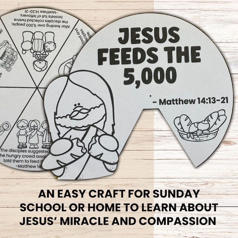 Jesus Feeds the 5000 Bible Wheel Craft, Matthew 14:13-21 Bible Coloring ...