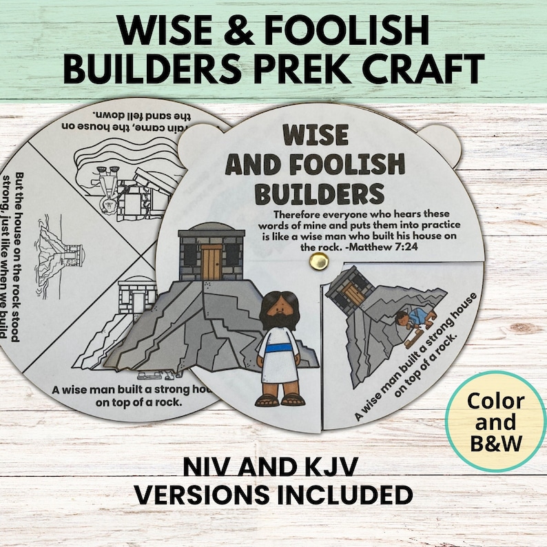 Parable of the Wise and Foolish Builders Sunday School Bible Wheel ...
