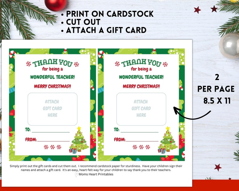 Printable Teacher Christmas Gift Card Holder, Teacher Appreciation ...