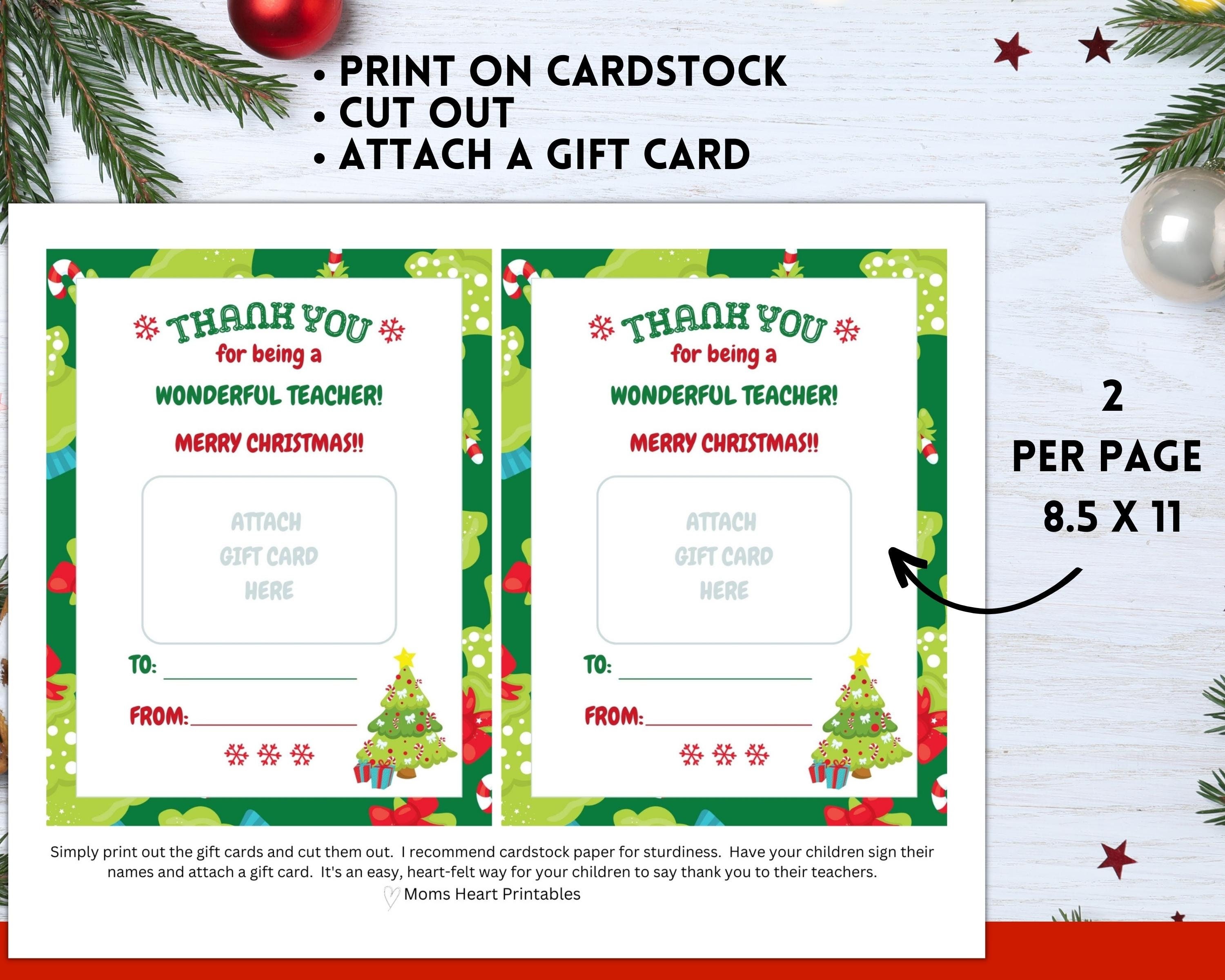 Printable Teacher Christmas Gift Card Holder, Teacher Appreciation ...