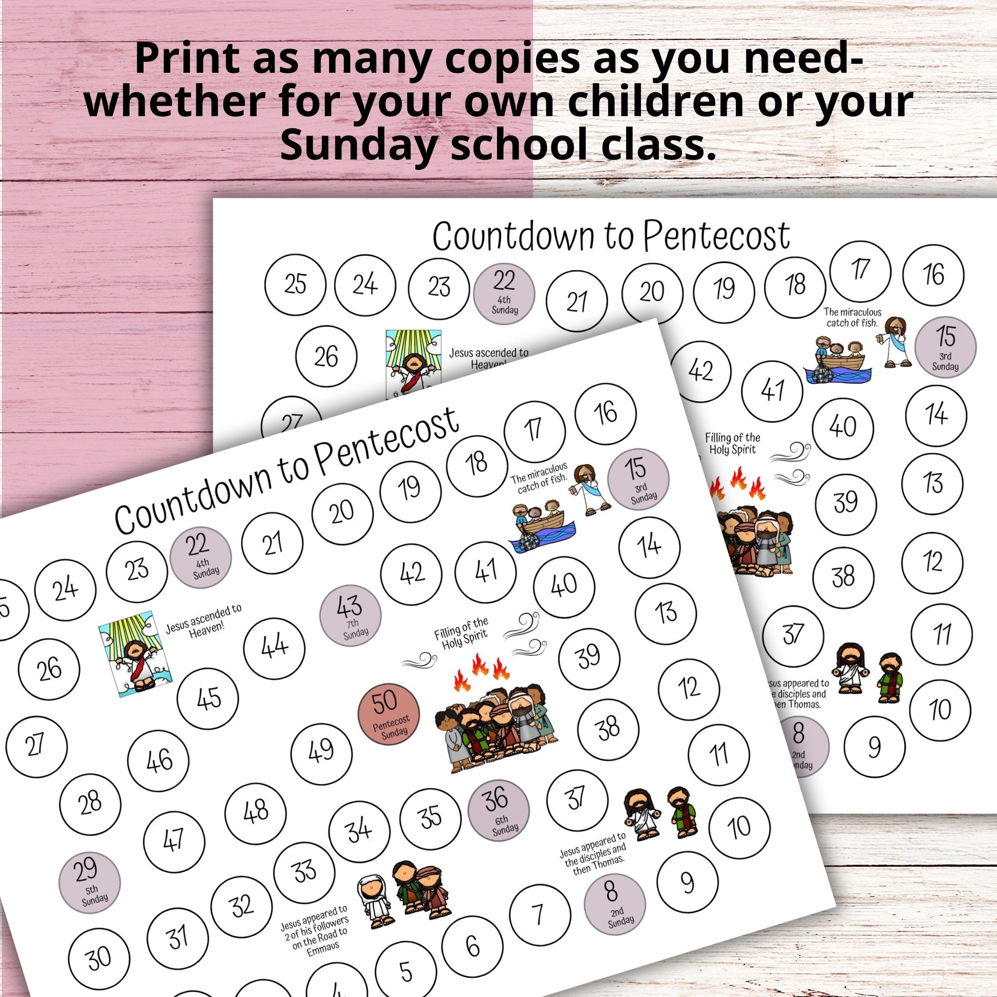 Easter to Pentecost Countdown Calendar for Kids, 50 Days Pentecost Calendar, Pentecost Coloring ...