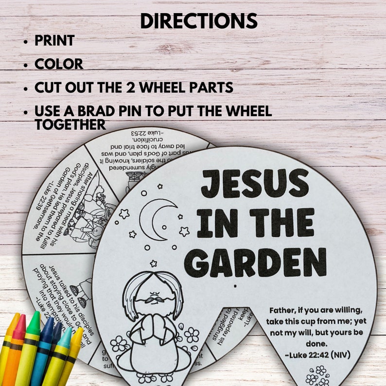 Jesus in the Garden Easter Holy Week Bible Coloring Wheel Craft for ...