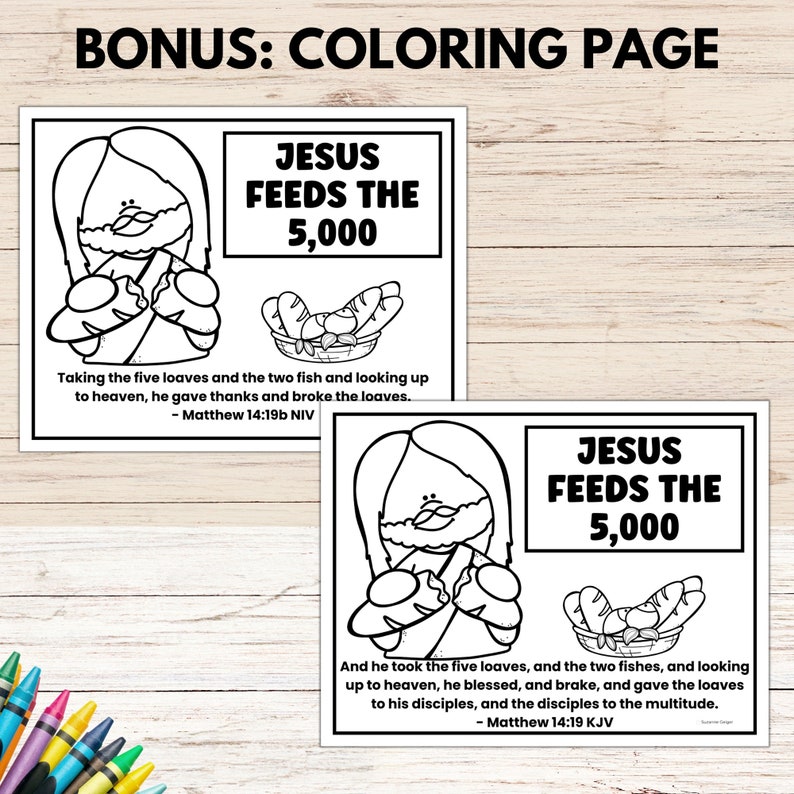 Jesus Feeds the 5000 Bible Wheel Craft, Matthew 14:13-21 Bible Coloring ...