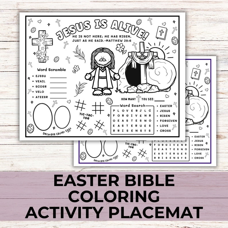 Easter Bible Activity Coloring Placemat, Christian Easter Sunday School ...
