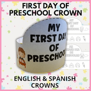 First Day of Preschool Crown Craft Activity Printable, English and ...