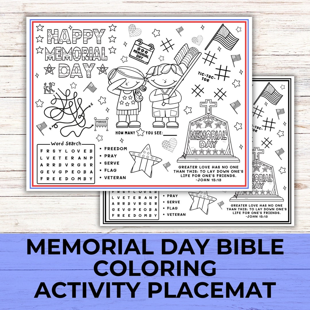 Memorial Day Bible Activity Coloring Placemat, Memorial Day Church ...