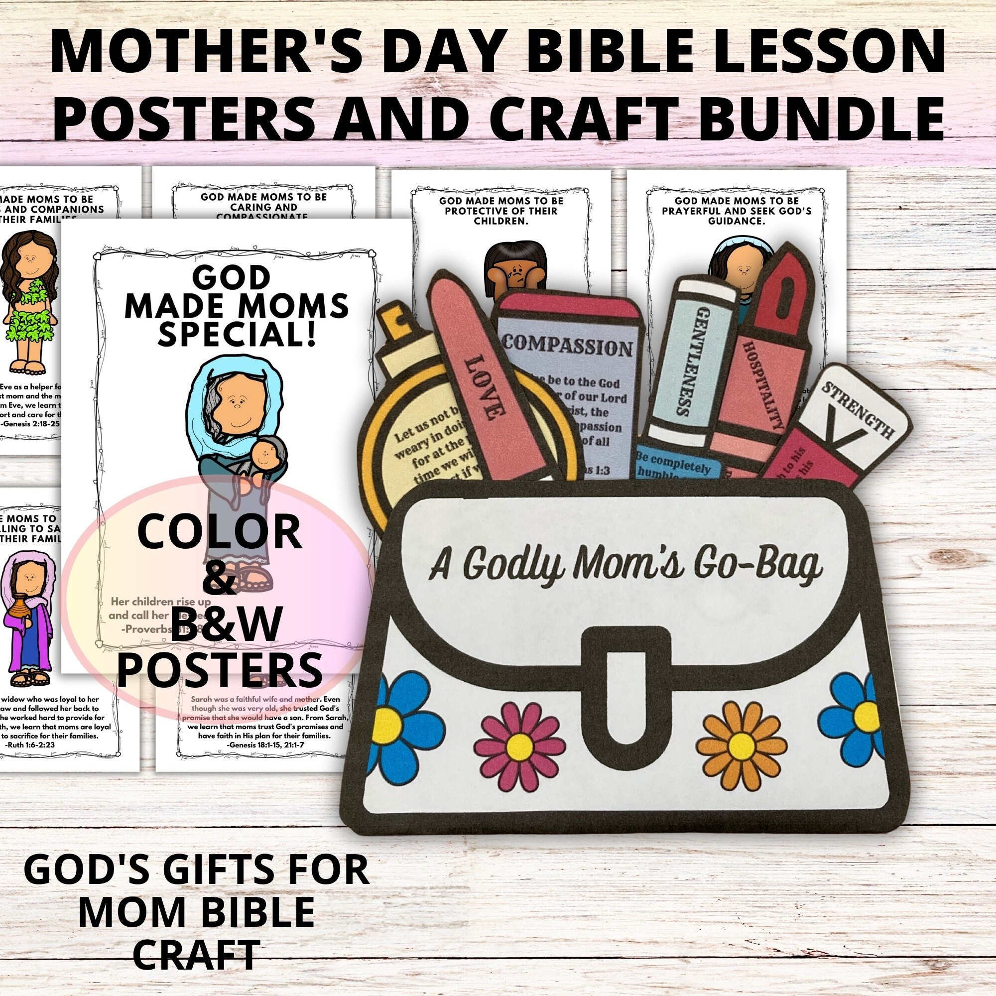Mothers Day Bible Teaching Posters and Craft Bundle, Sunday School Moms ...