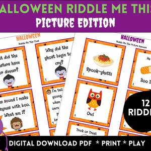 Halloween Riddles Party Game for Kids W/ Picture Answers, Home or Class ...