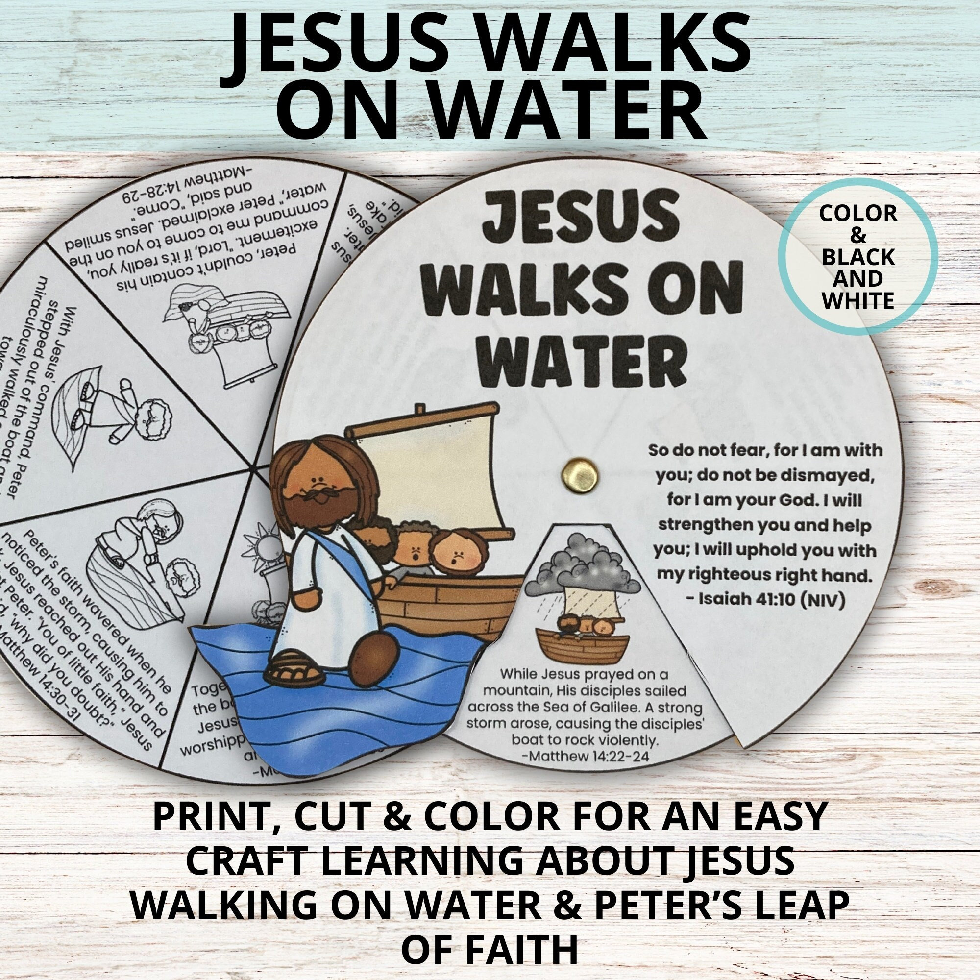 Jesus Walks on Water Bible Craft, Matthew 14:22-33 Bible Coloring Wheel ...