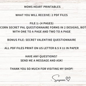 Secret Pal Questionnaire, Valentine's Day Secret Valentine Printable ...