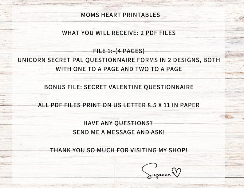 Secret Pal Questionnaire, Valentine's Day Secret Valentine Printable ...