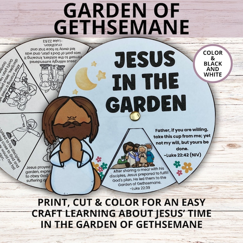 Jesus in the Garden of Gethsemane Bible Coloring Wheel Lesson for Kids ...