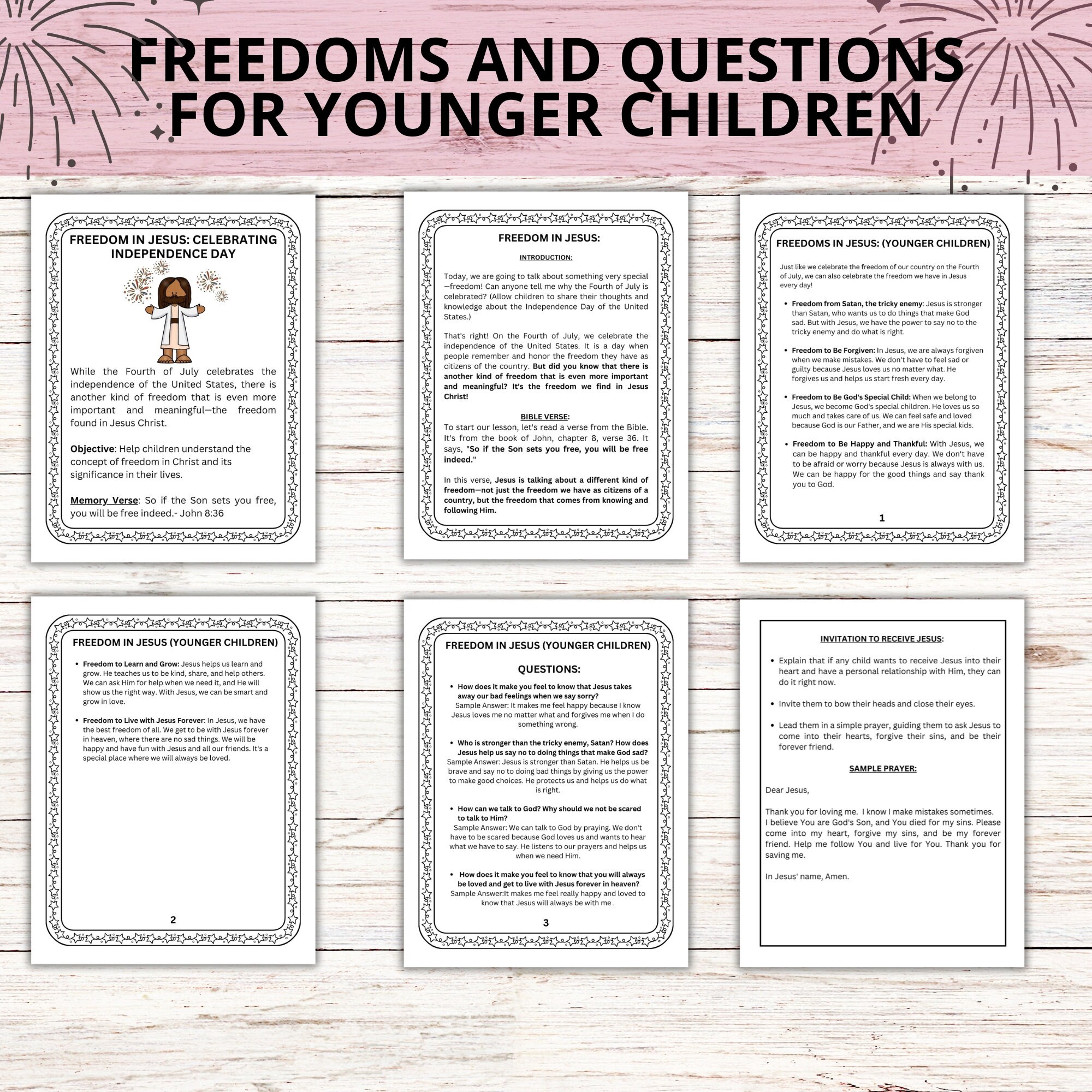 July 4th Sunday School Bible Lesson Printable, Freedom in Jesus Lesson ...
