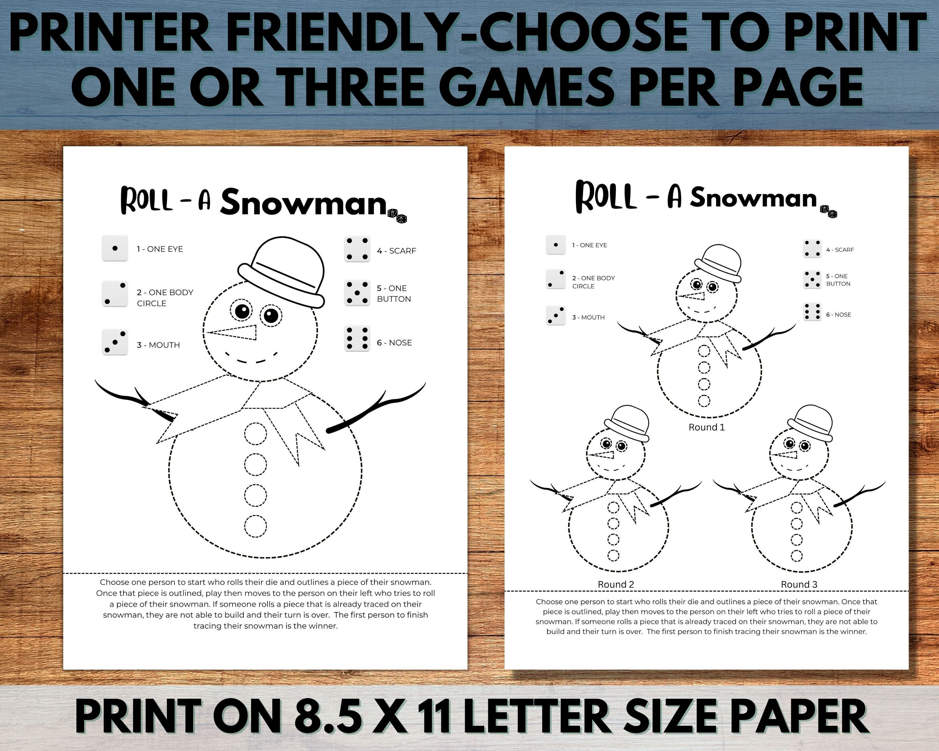 Roll a Snowman Dice Game, Perfect Game for Family Game Night or Holiday ...