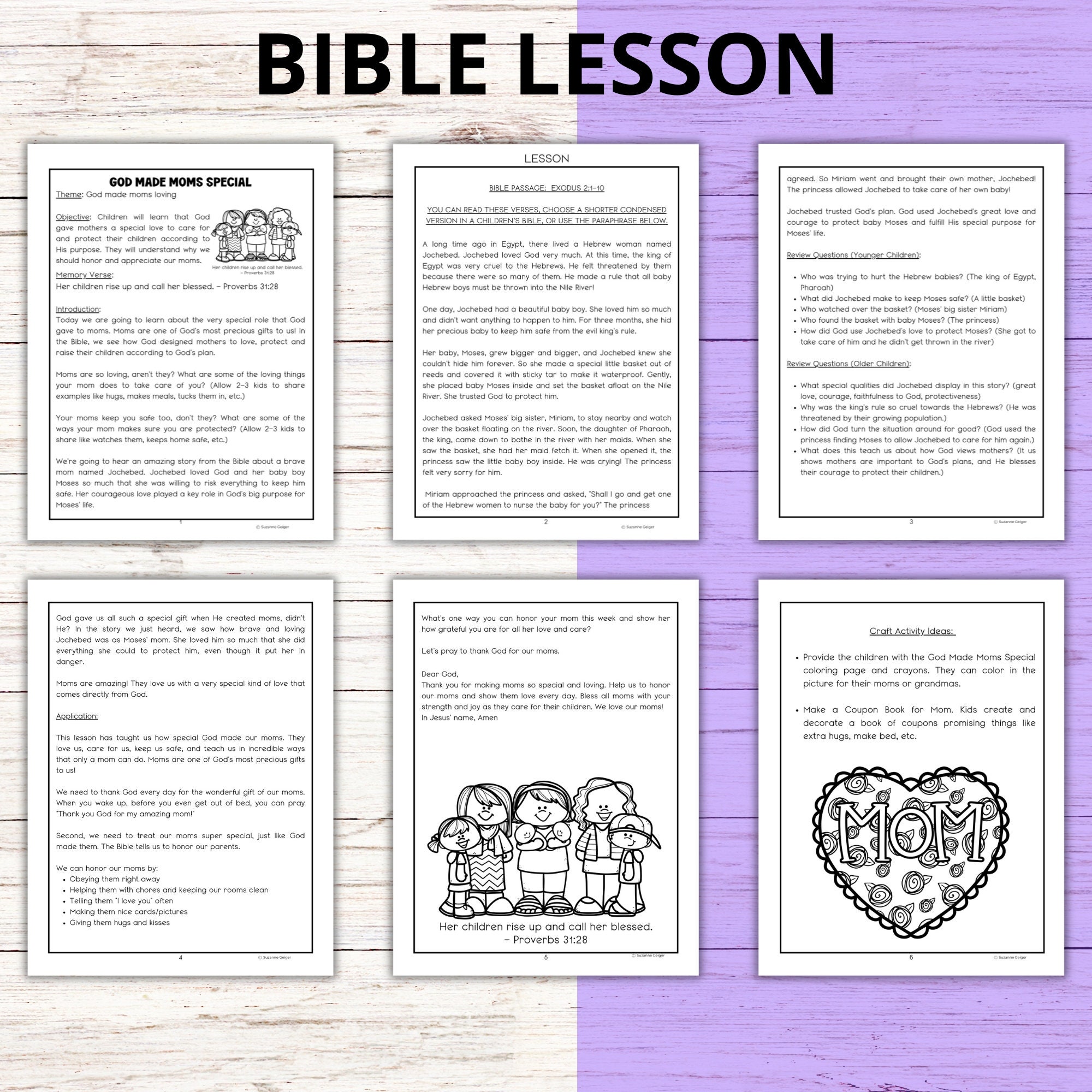 Mothers Day Bible Lesson and Craft Printable, Sunday School Mothers Day ...