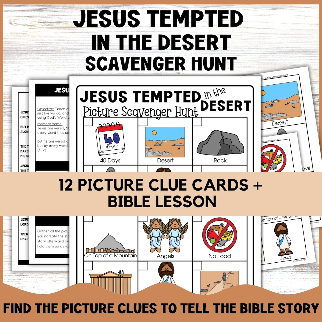 Jesus Tempted in the Desert Bible Lesson Scavenger Hunt Activity Prek ...