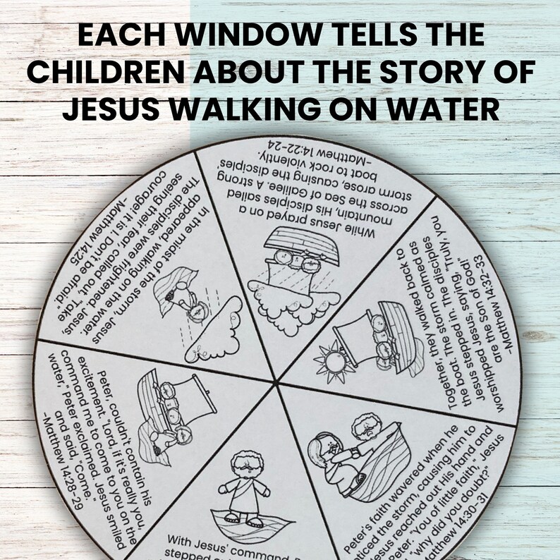 Jesus Walks on Water Bible Craft, Matthew 14:22-33 Bible Coloring Wheel ...