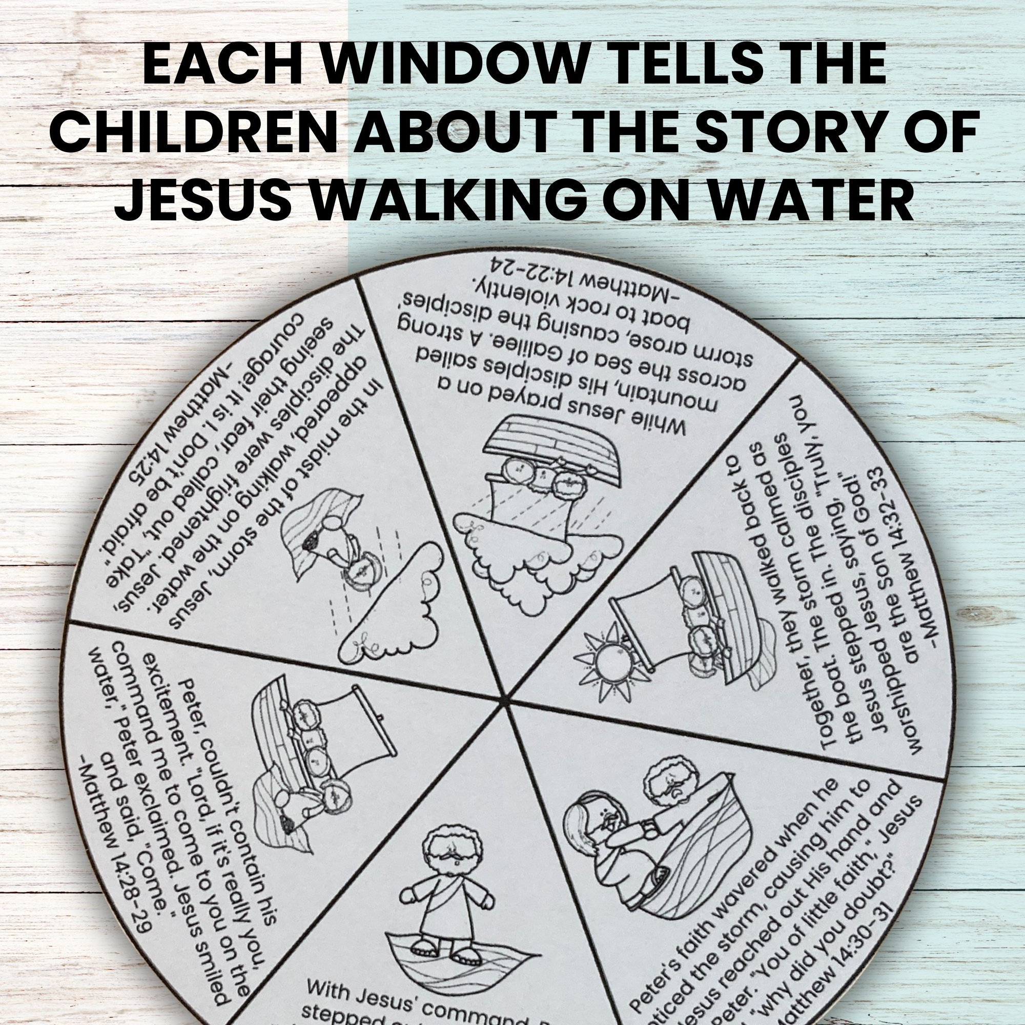 Jesus Walks on Water Bible Craft, Matthew 14:22-33 Bible Coloring Wheel ...