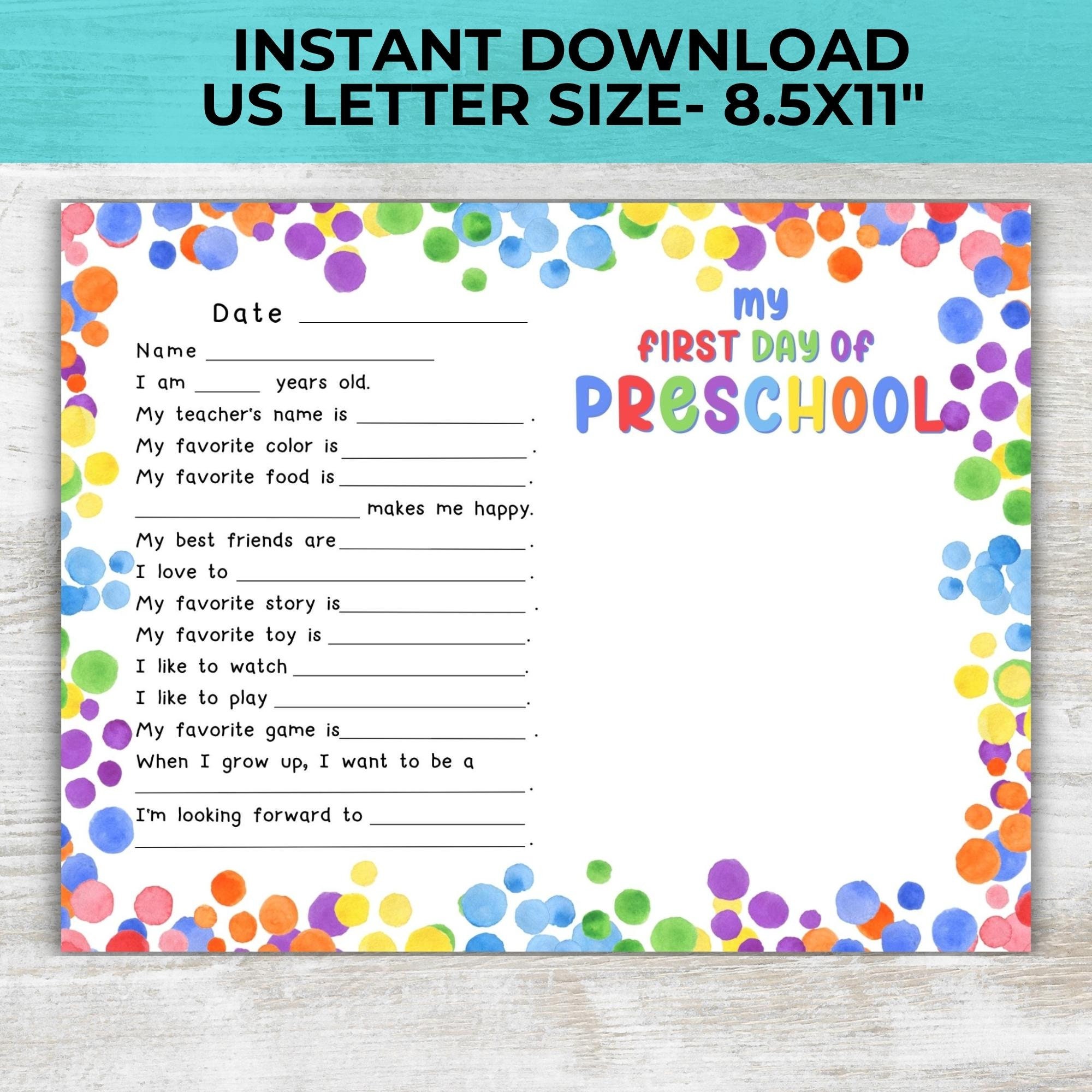 First Day of Preschool Memory Keepsake Handprint Art, Handprint Craft ...