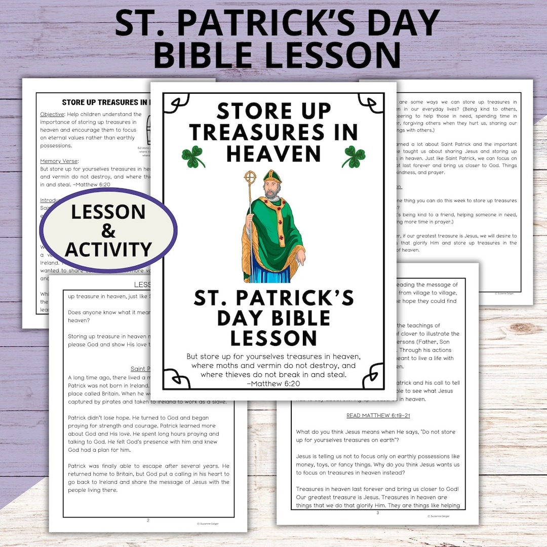 Store up Treasures in Heaven Sunday School Bible Lesson for Kids, St. Patrick's Day Treasures ...