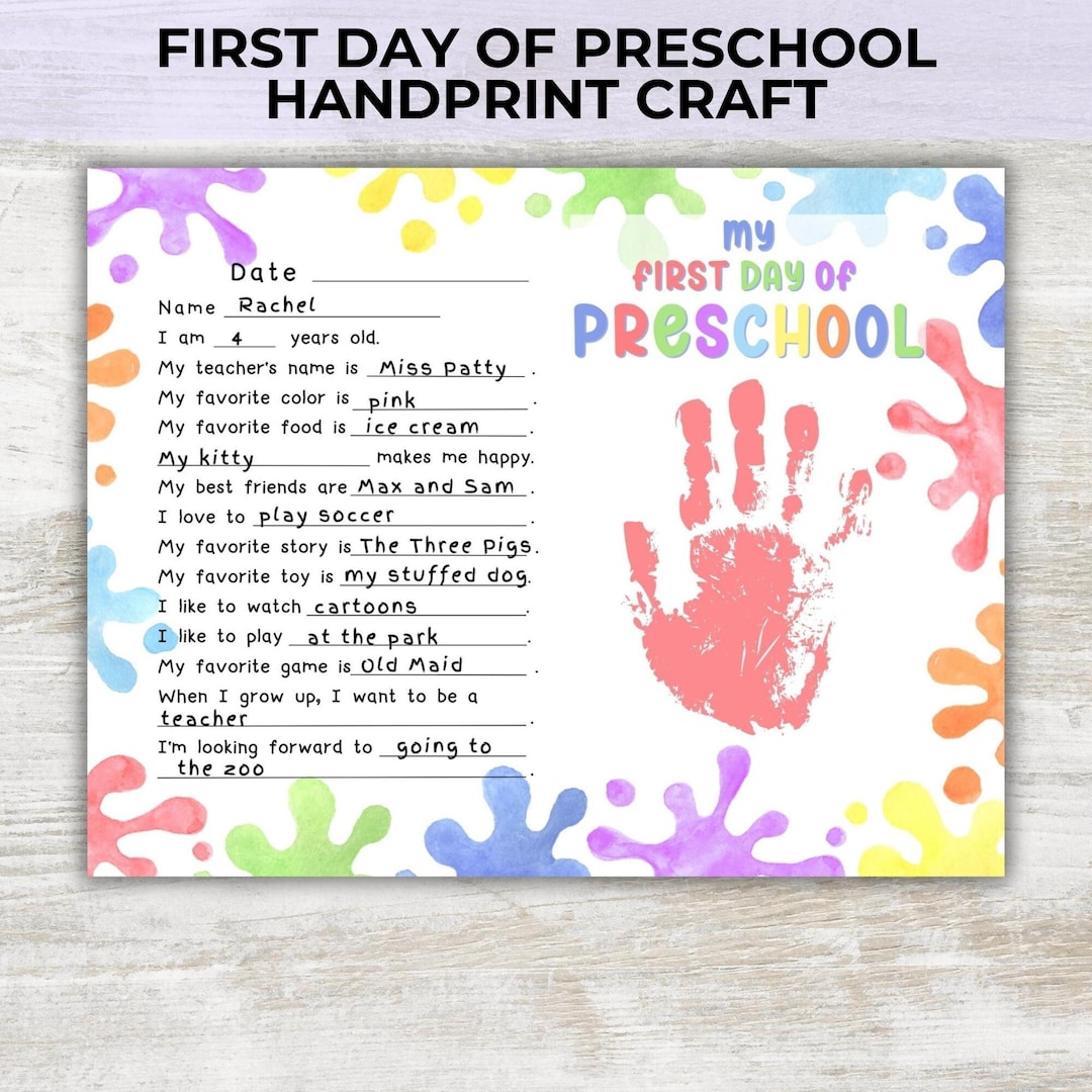 First Day of Preschool Keepsake Handprint Craft, Handprint Art ...
